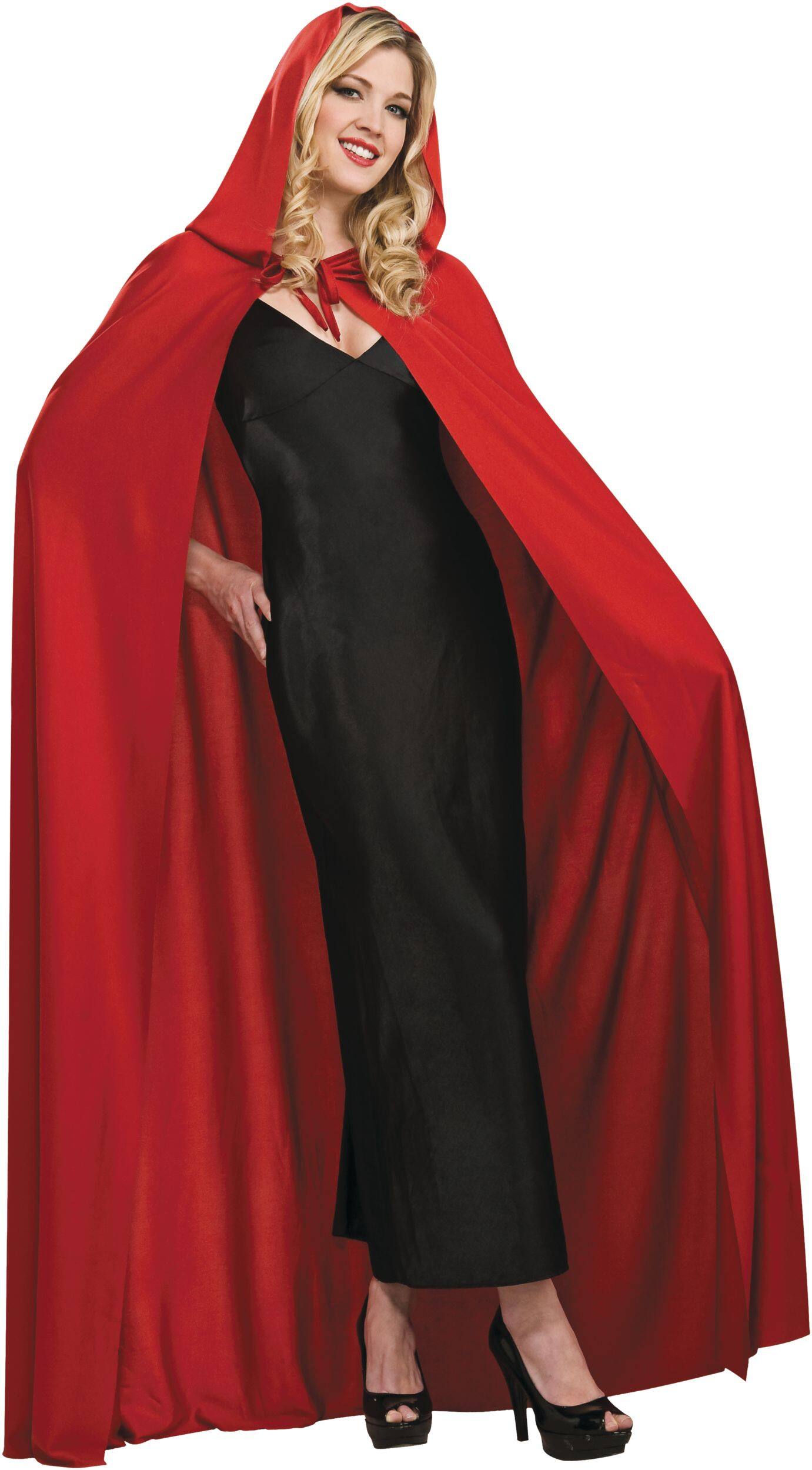 Adult Long Cape with Hood, Red, One Size, Wearable Costume Accessory ...