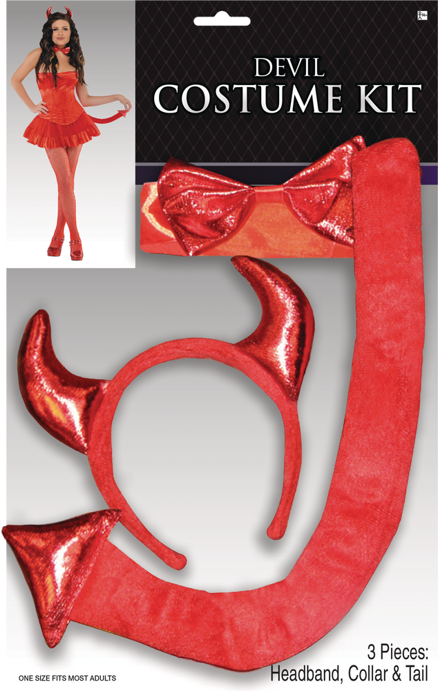 Devil Kit with Horn Headband, Tail & Choker, Red, One Size, 3-pk ...