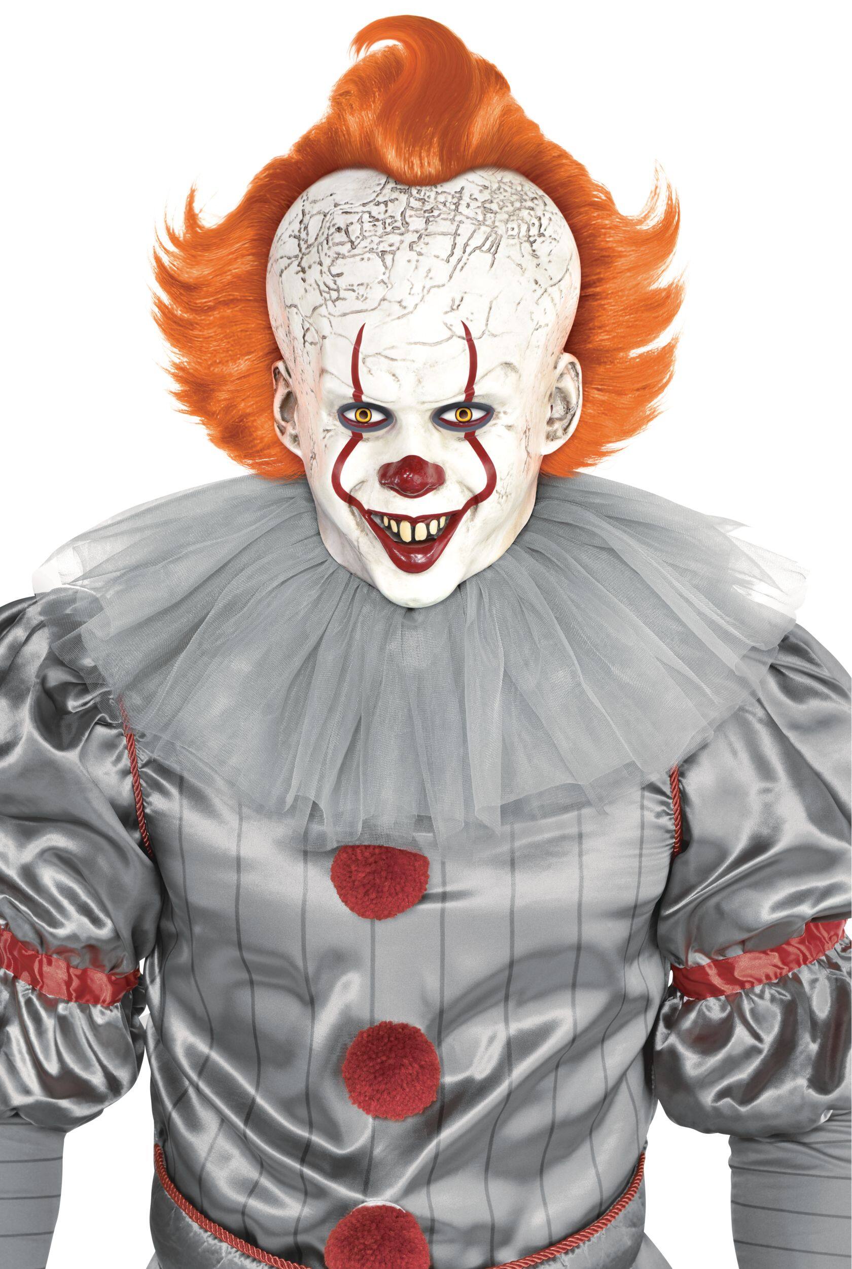 IT Pennywise Clown Realistic Mask, White/Orange, One Size, Wearable ...