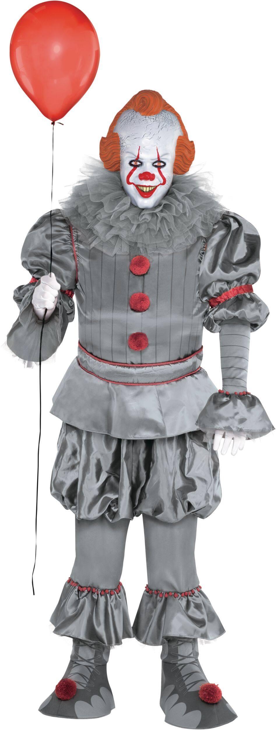 Men's IT Pennywise Clown Grey Jumpsuit with Mask & Gloves Halloween ...