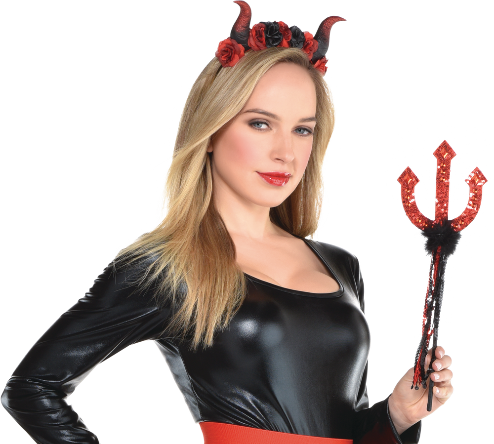 Devil Horns Flower Crown Heaband, Black/Red, One Size, Wearable Costume ...
