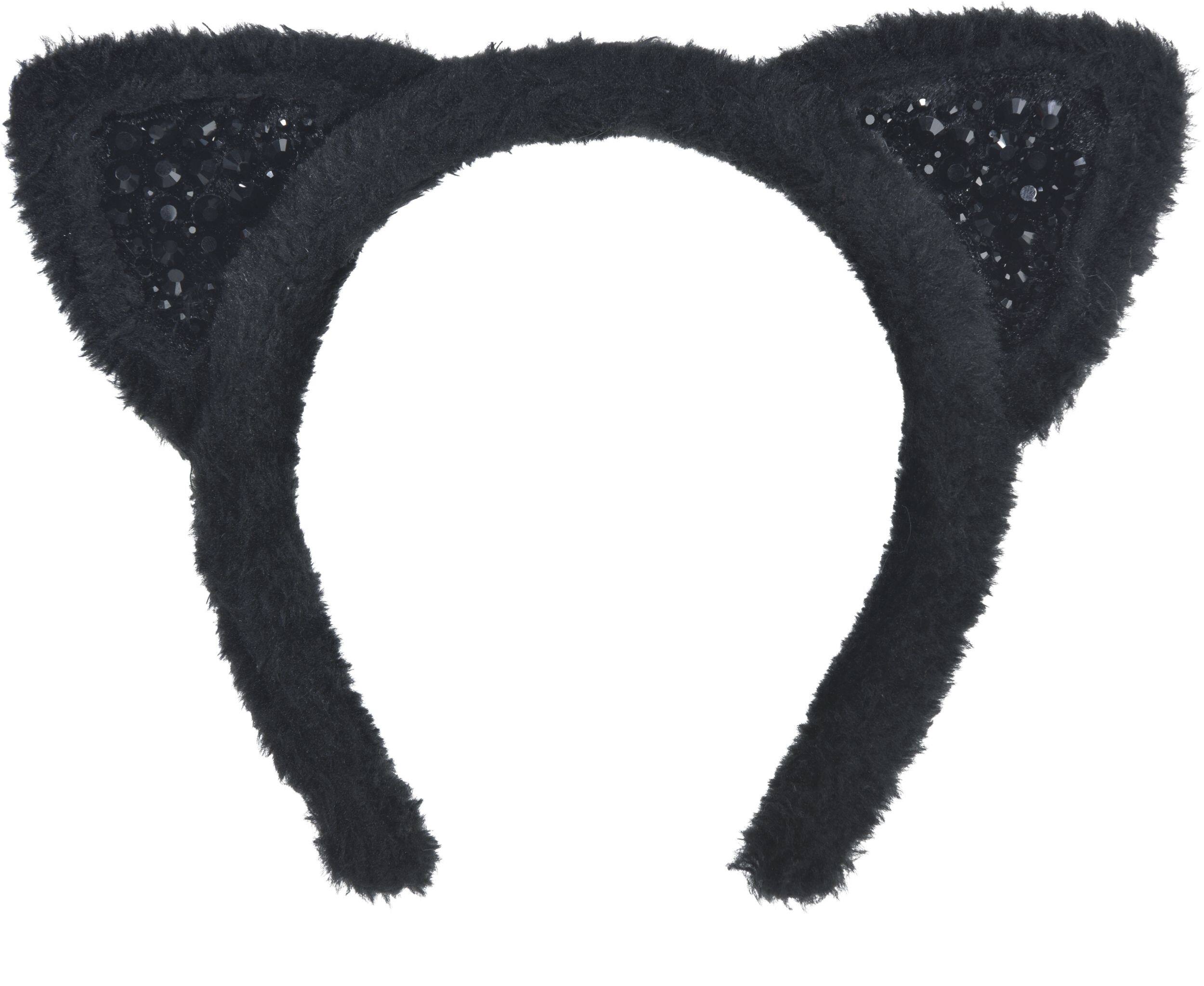 Plush Posh Sequin Cat Ears Headband Black One Size Wearable Costume Accessory For Halloween