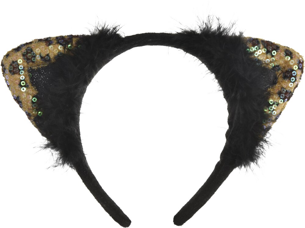 Chic Sequin Cheetah Cat Ears Headband, Brown/Black, One Size, Wearable ...