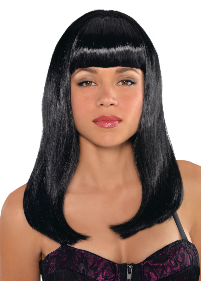 Long Wavy Hair Wig with Bangs, Black, One Size, Wearable Costume ...
