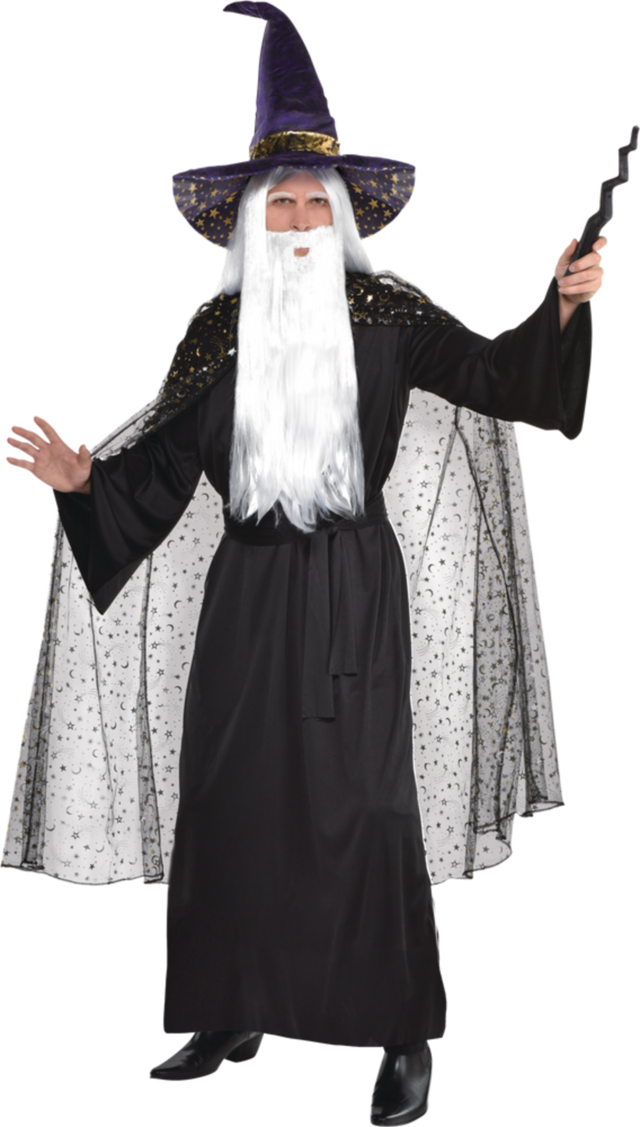 Adult Celestial Wizard Sheer Cape with Hood, Black Stars & Moons, One ...