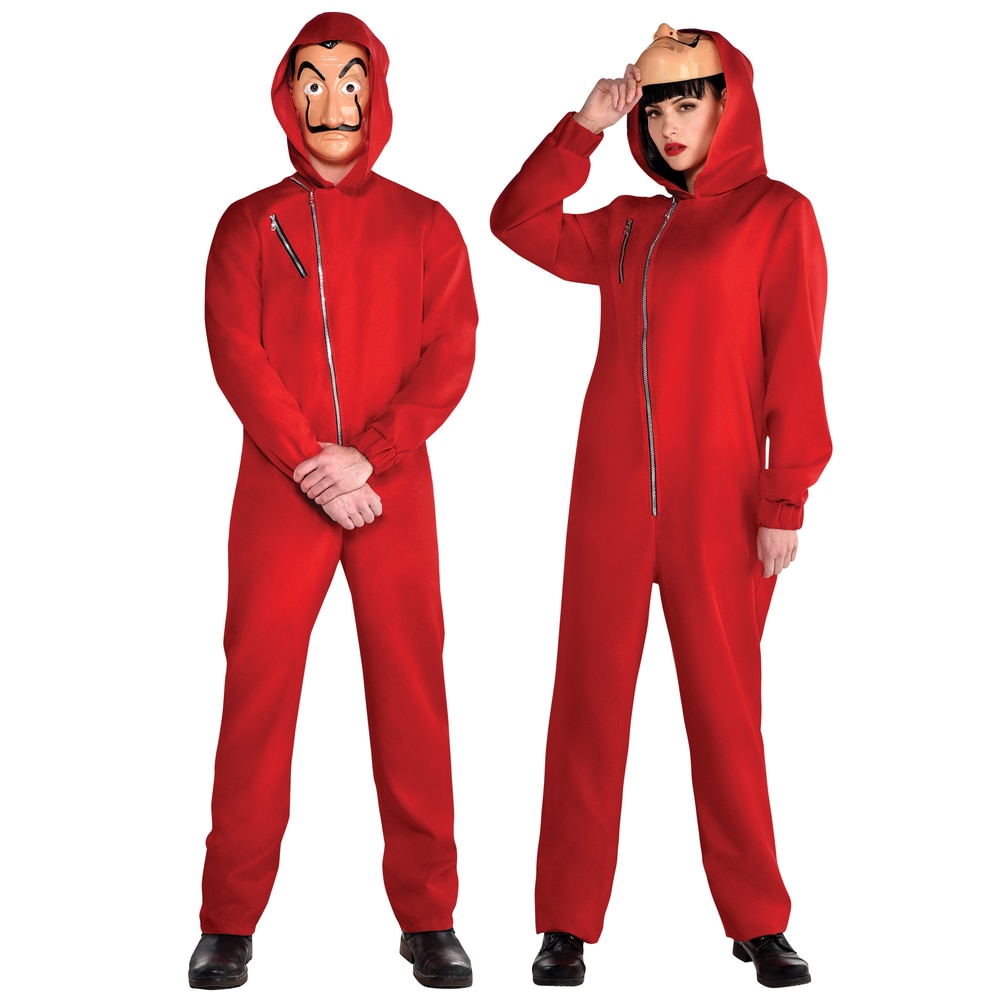 Money Heist Adult Halloween Costume, Jumpsuit with Hood, Red, Assorted ...