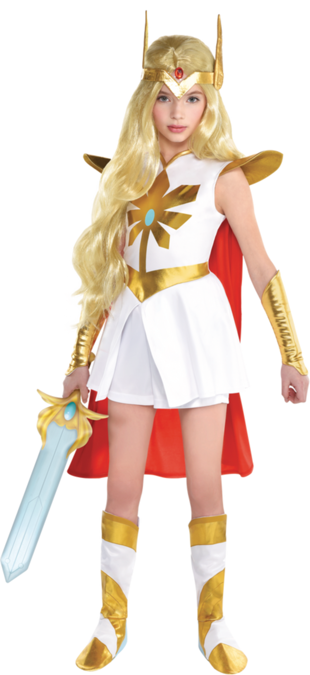 Kids' Mythical Warrior Princess Whit/Gold Dress with Headband/Cape/Boot ...