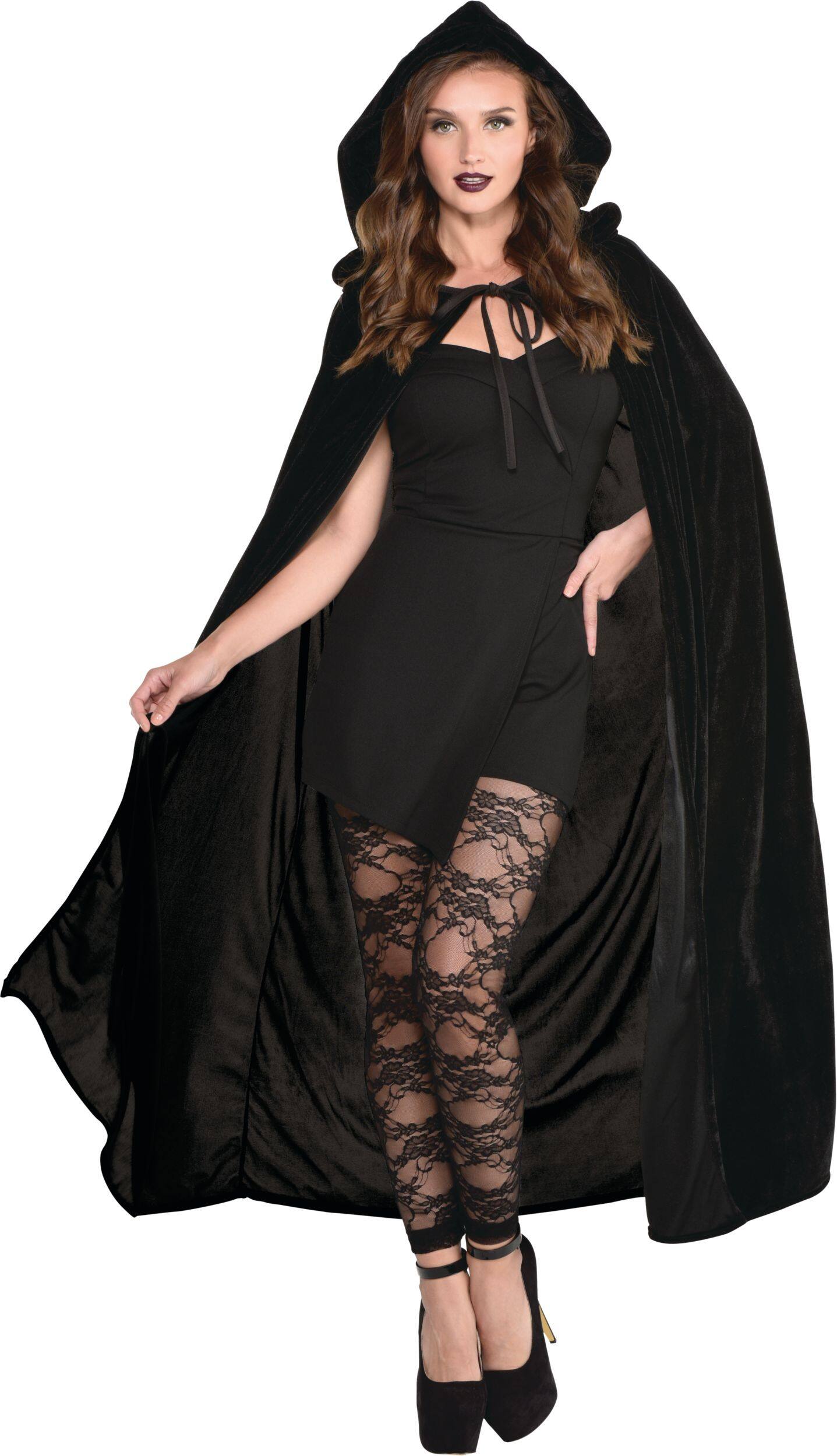 Adult Velvet Cloak with Hood, Black, One Size, Wearable Costume ...