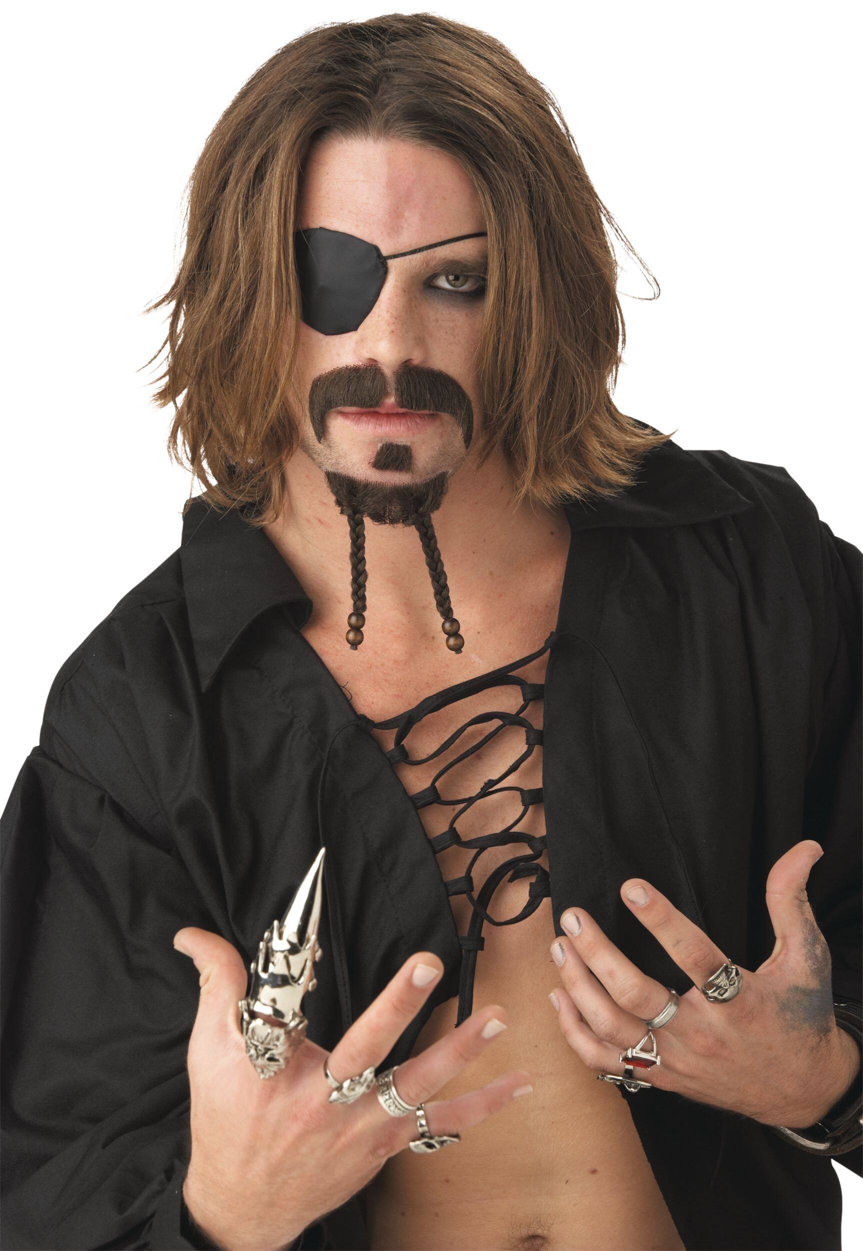 Pirate Moustache & Braided Goatee Facial Hair, Black, One Size, 2-pk ...