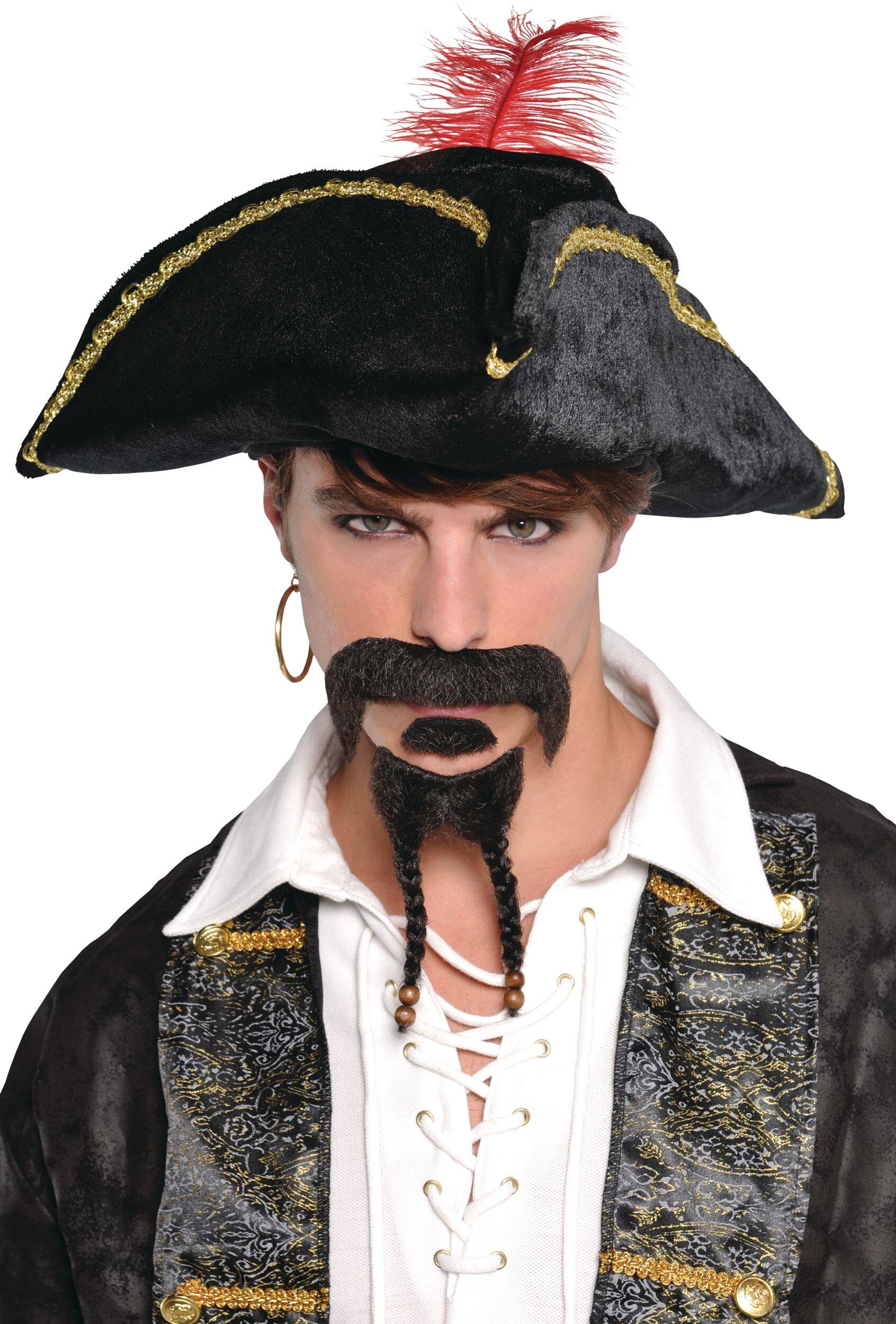 Pirate Moustache & Braided Goatee Facial Hair, Black, One Size, 2-pk ...