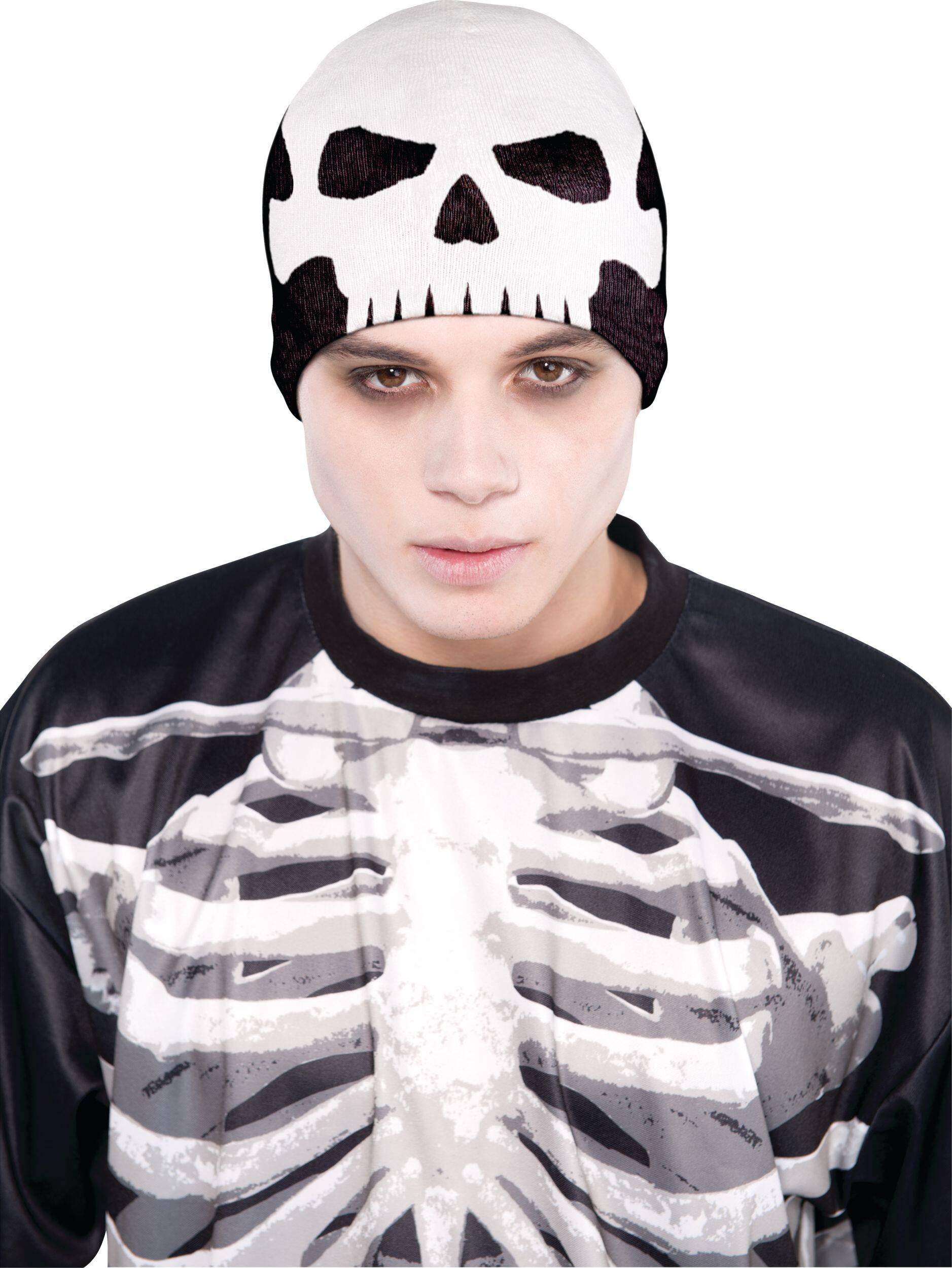 Knit Beanie Skull Skeleton Hat, Black/White, One Size, Wearable Costume ...