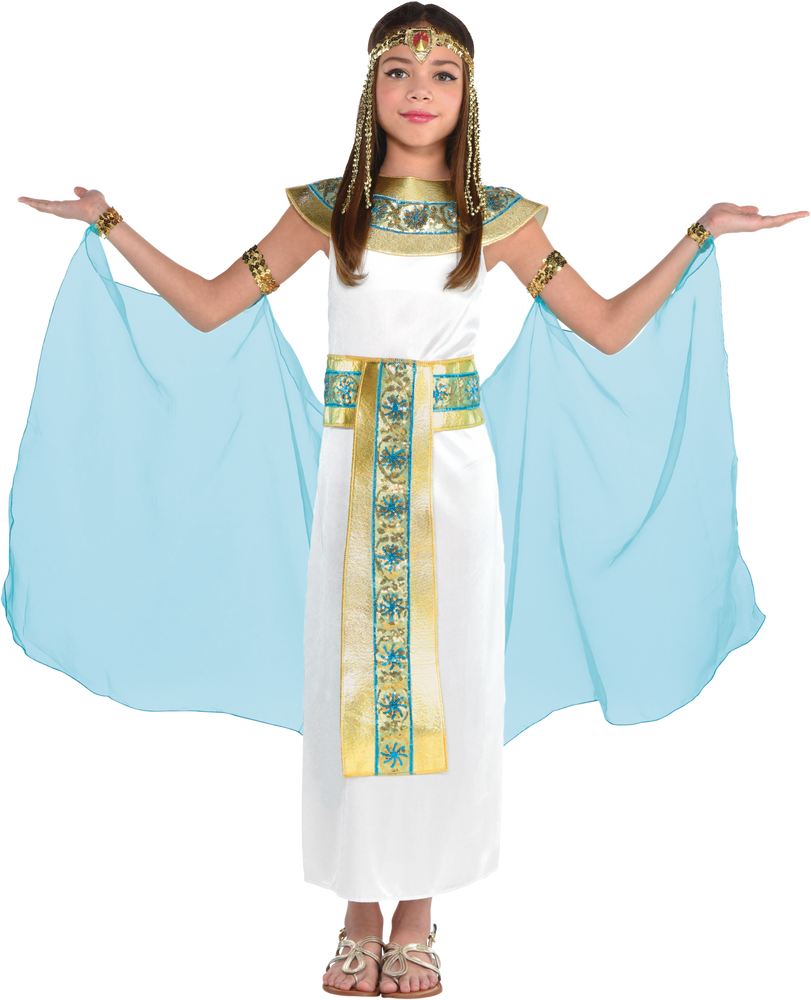 Costume De Cléopâtre Enfants Robe Blanche Avec Cape Et Bandeau