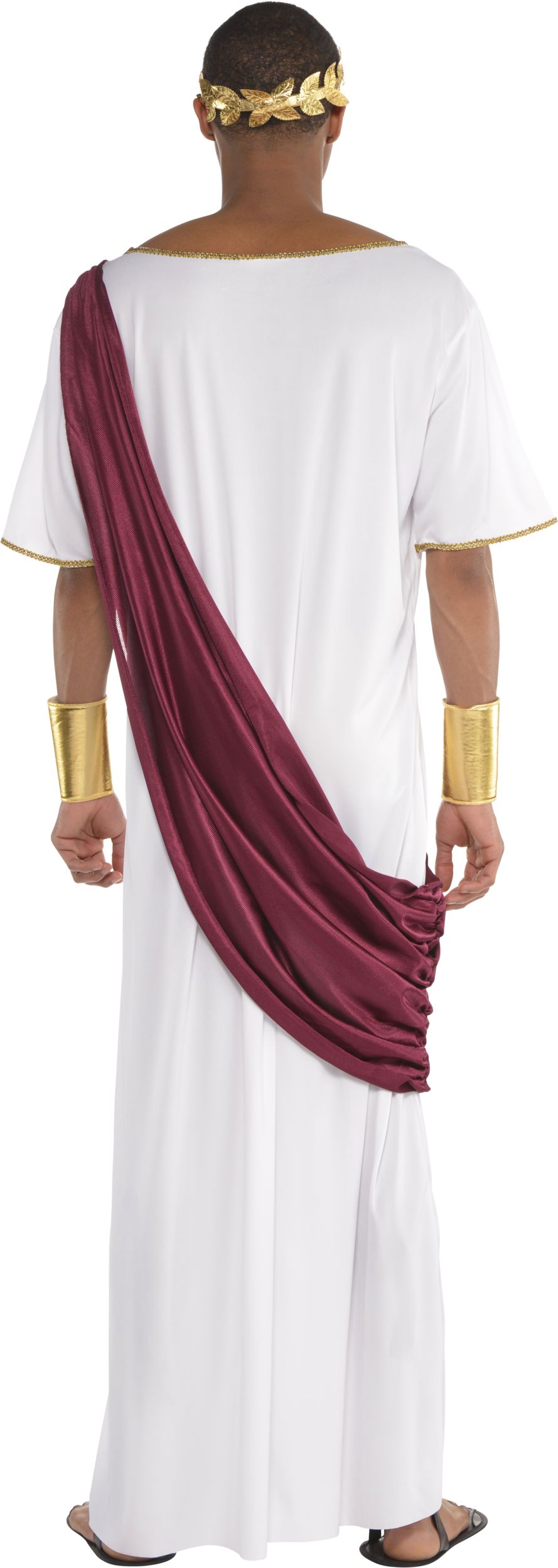 Men's Augustus Caesar White/Maroon Toga with Cuffs & Headband Halloween ...