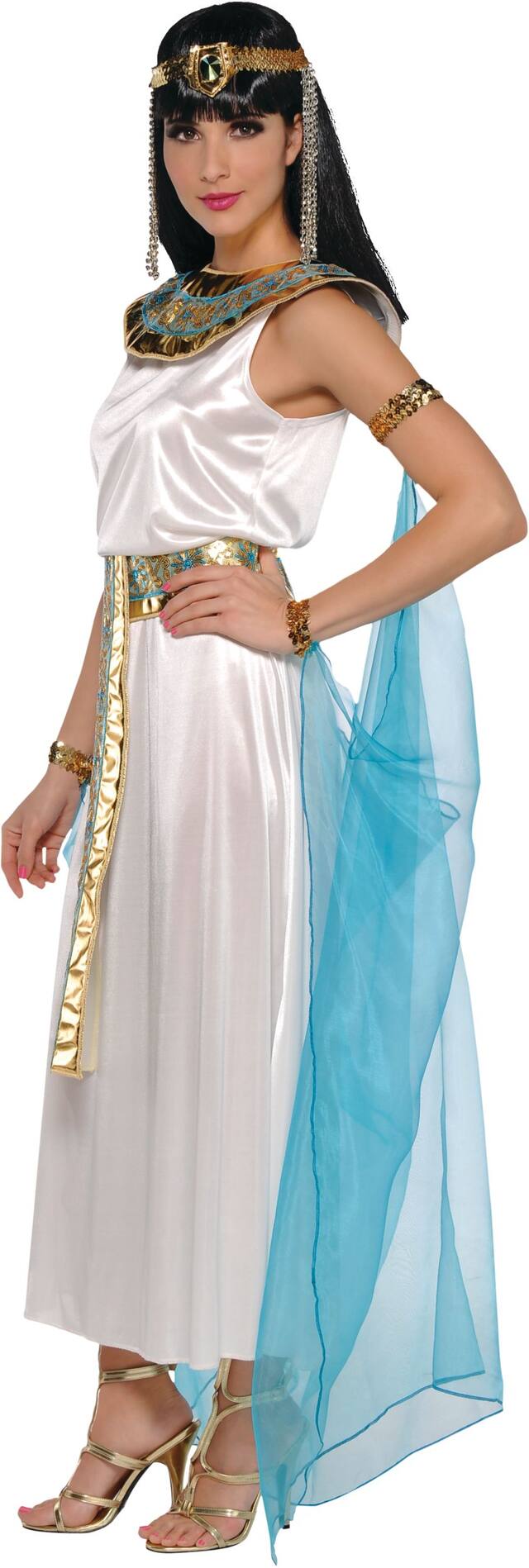 Women's Cleopatra White Dress with Cape & Headband Halloween Costume ...