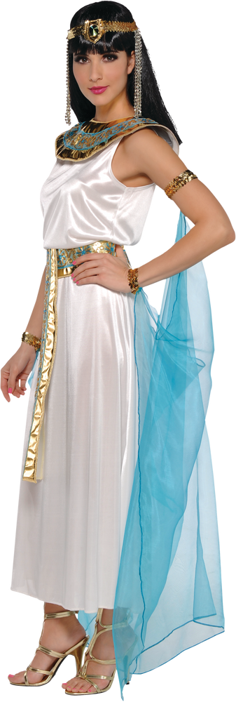 Women's Cleopatra White Dress with Cape & Headband Halloween Costume ...