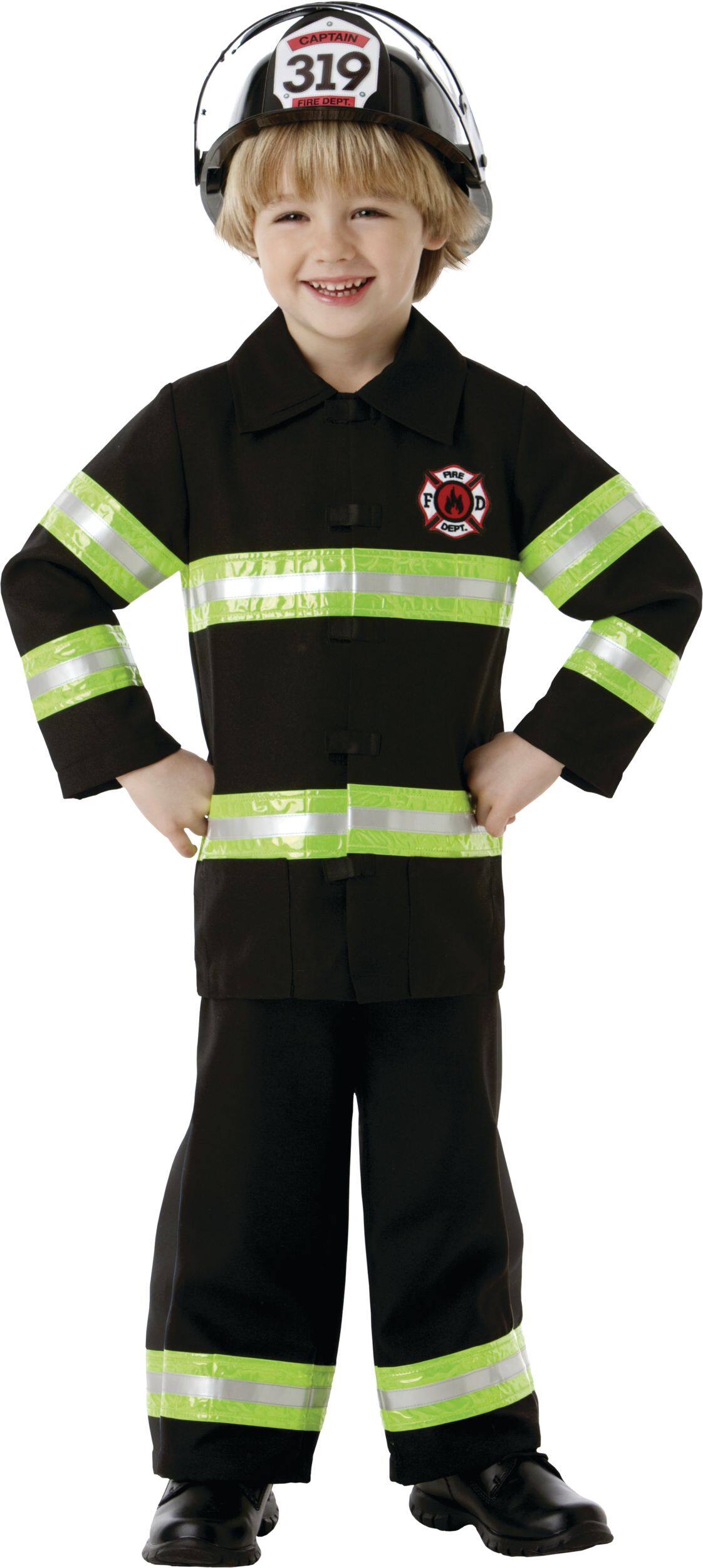 Toddler & Kids' Firefighter Captain Black Reflective Outfit with Hat ...