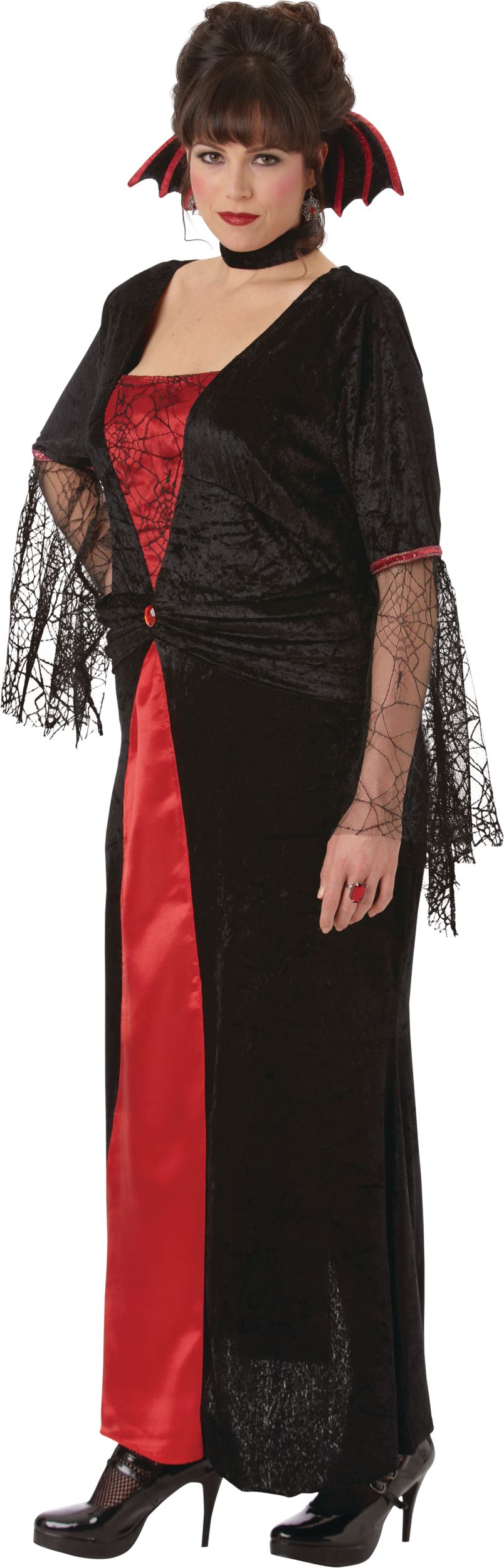 Women's Countess Vampiretta Vampire Black/Red Dress with Necklace ...