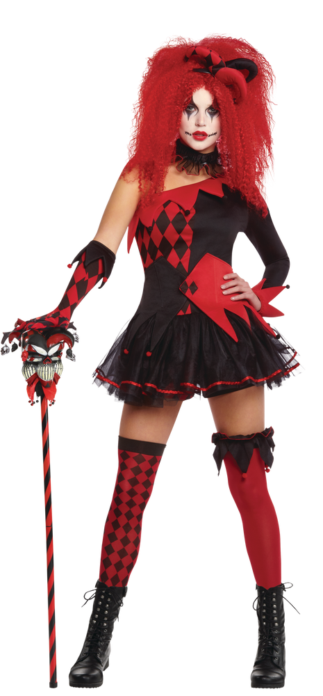 Women's Punky Jester Black/Red Dress with Headband & Stockings ...