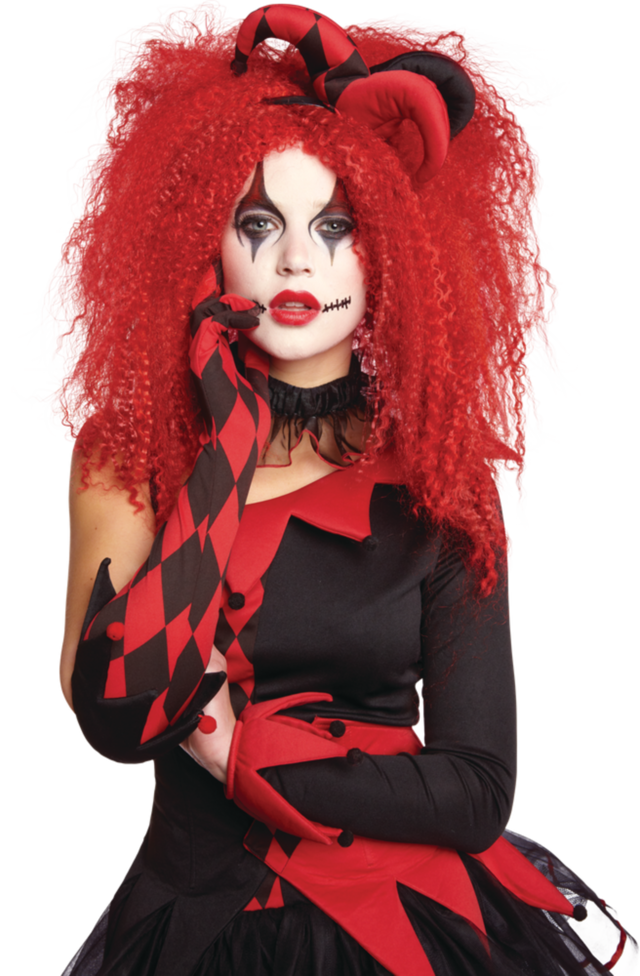 Costume de bouffonne punk, femmes, robe noir/rouge avec bandeau et ...