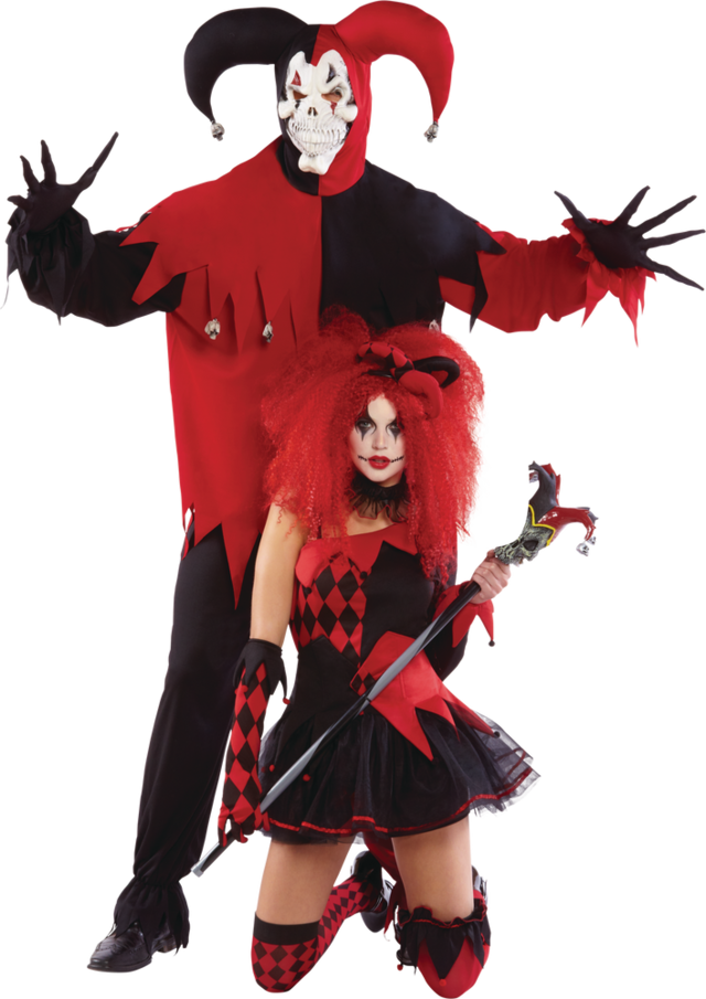 Women's Punky Jester Black/Red Dress with Headband & Stockings ...