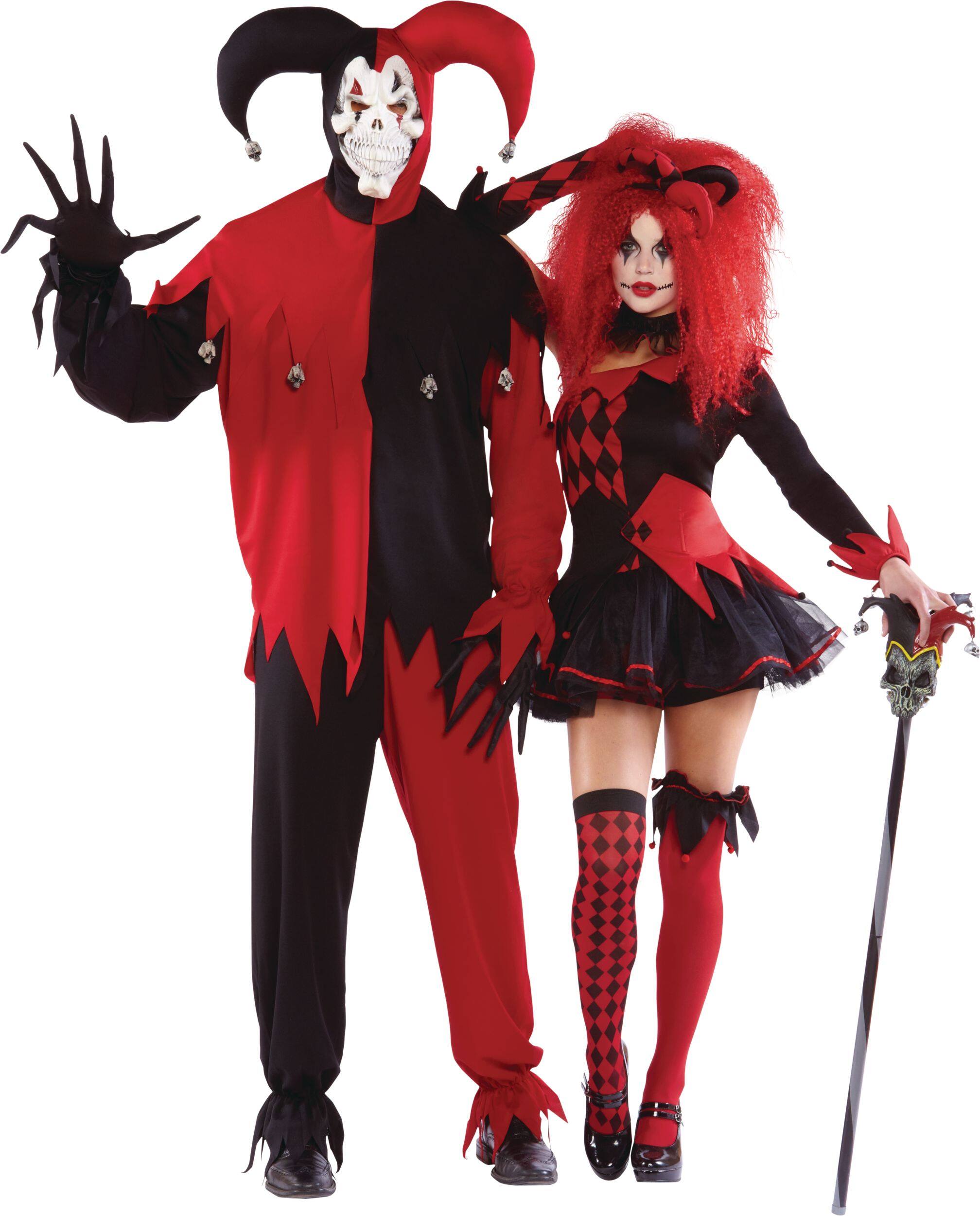 Women's Punky Jester Black/Red Dress with Headband & Stockings ...