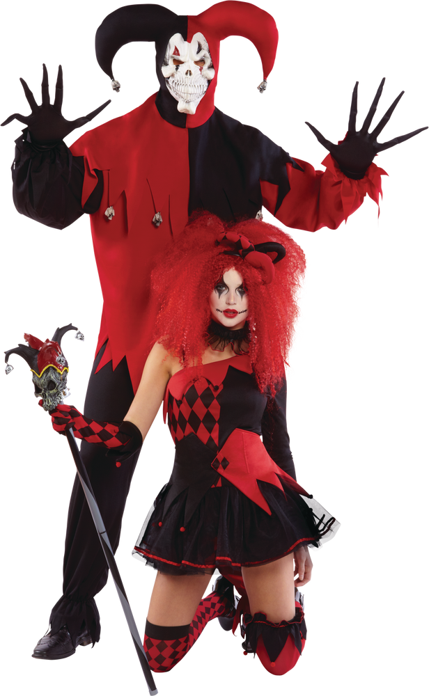 Women's Punky Jester Black/Red Dress with Headband & Stockings ...