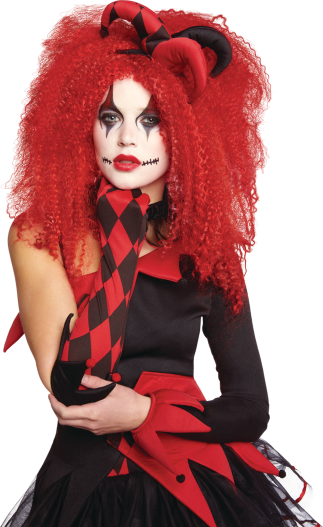 Costume de bouffonne punk, femmes, robe noir/rouge avec bandeau et ...