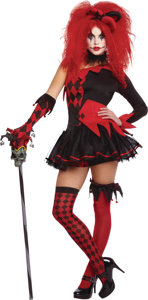 Women's Punky Jester Black/Red Dress with Headband & Stockings ...