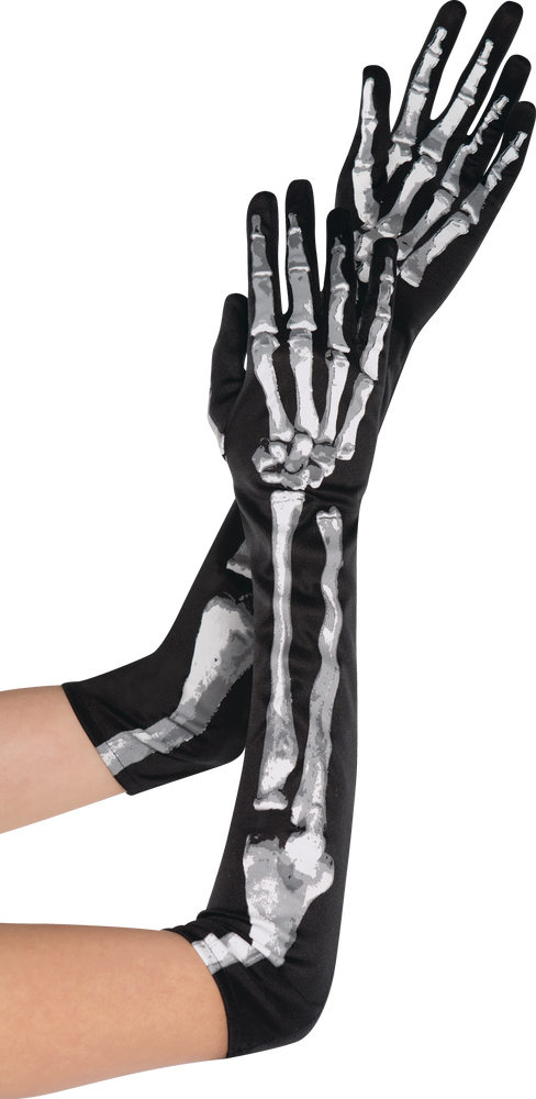 Adult Skeleton Elbow Long Bone Gloves, Black/White, One Size, Wearable ...