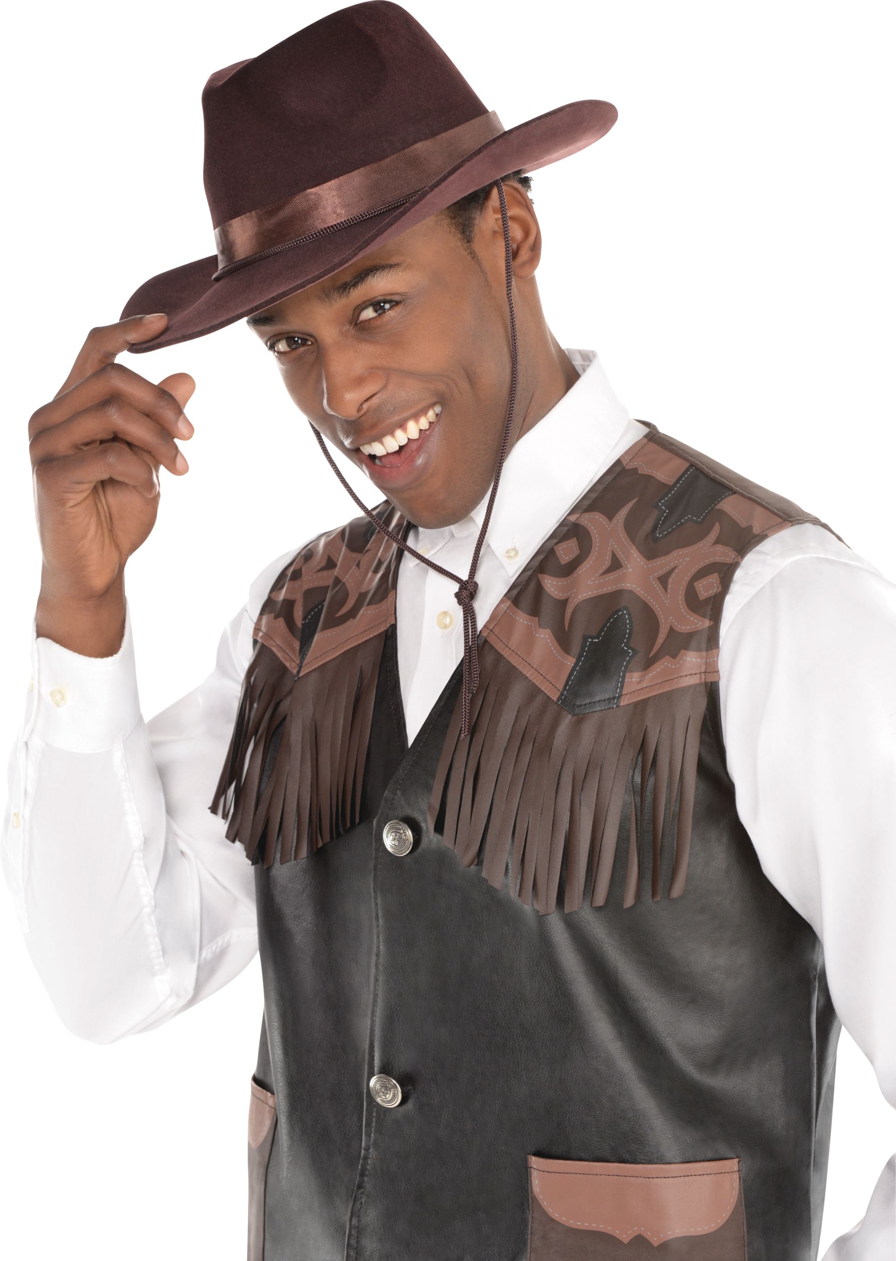 Western Flocked Cowboy Hat, Brown, One Size, Wearable Costume Accessory ...