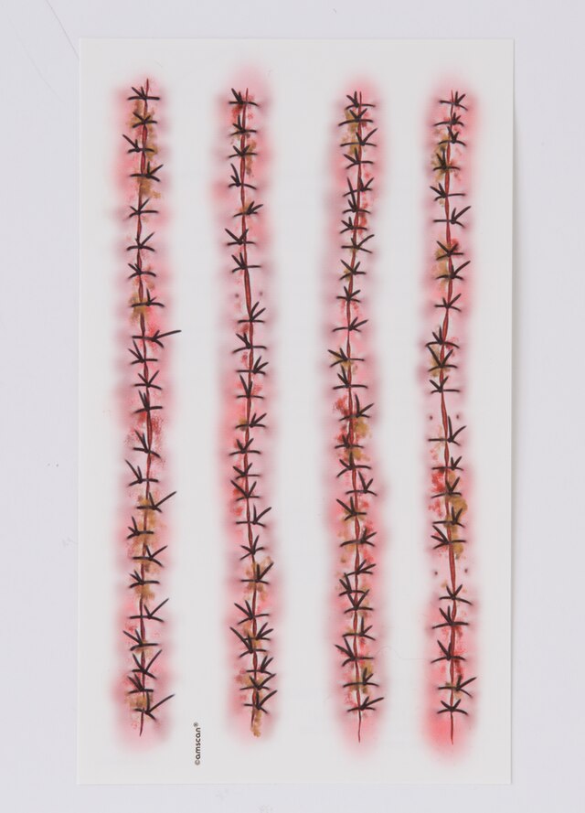 Fake Stitches Wound Temporary Tattoo, Red, 4-in, Wearable Favours for ...