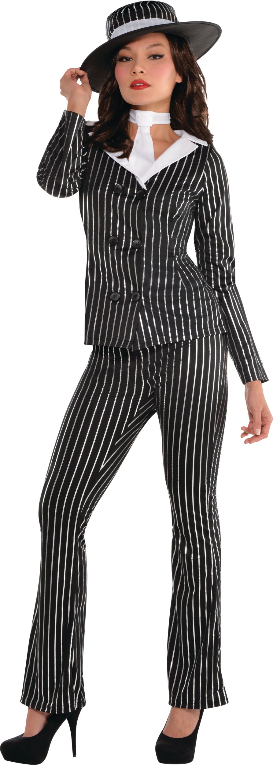 Women's Mafia Mob Gangsta Black/White Pinstriped Suit with Hat ...
