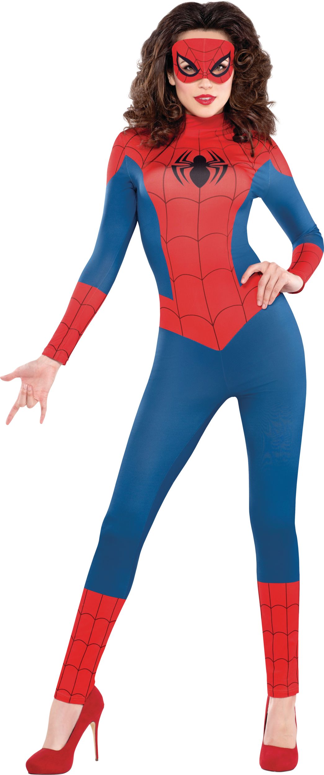 Women's Disney Marvel Spider-Girl Blue/Red Jumpsuit with Mask Halloween ...