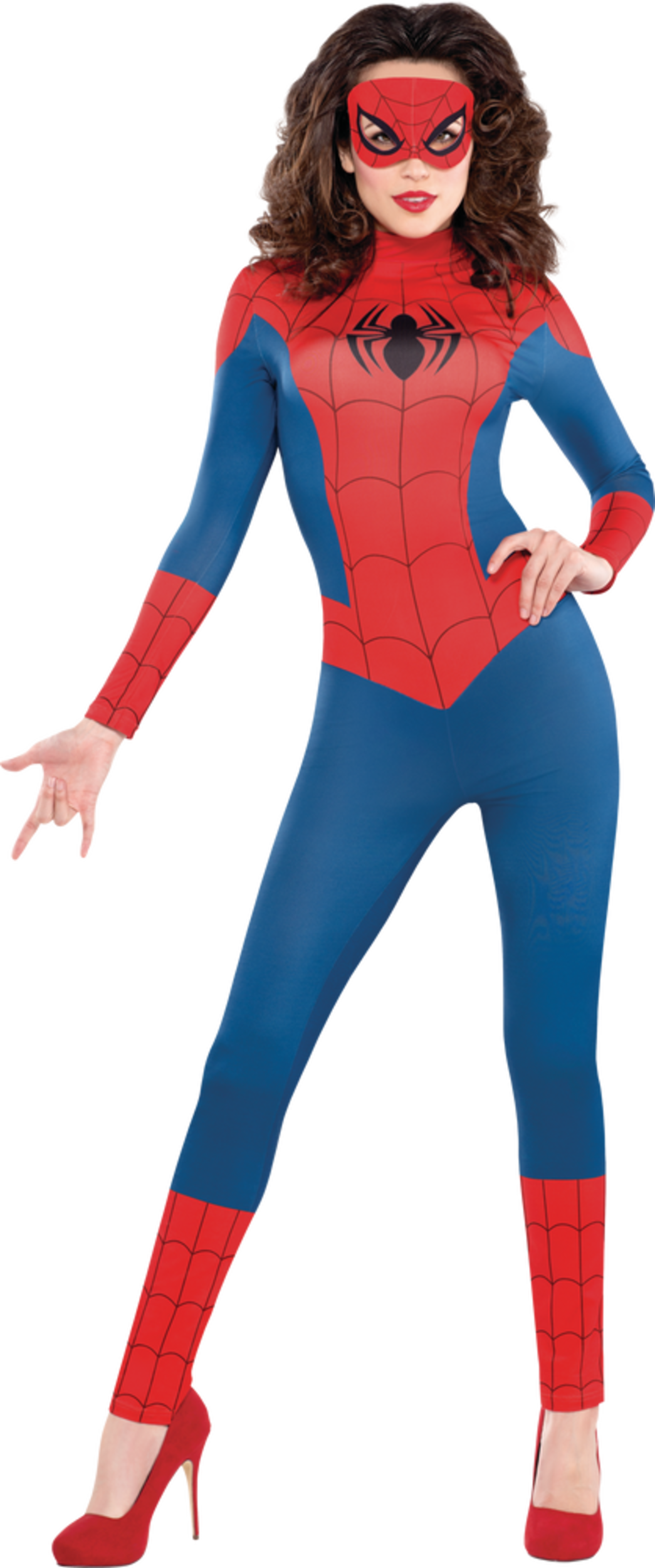 Womens Disney Marvel Spider Girl Blue Red Jumpsuit With Mask Halloween