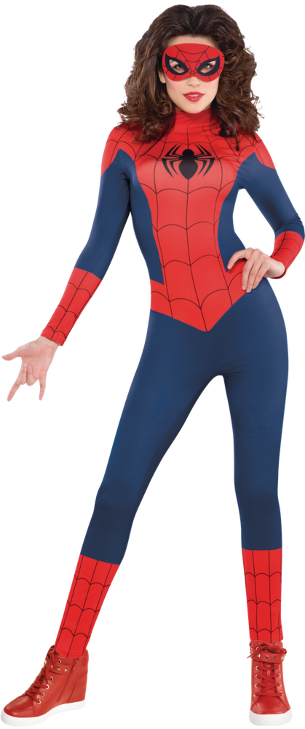Womens Disney Marvel Spider Girl Blue Red Jumpsuit With Mask Halloween