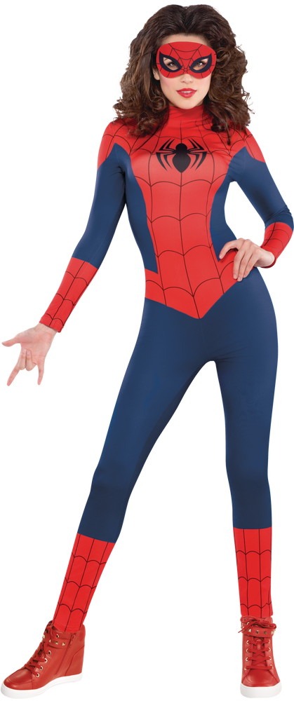 Women's Disney Marvel Spider-Girl Blue/Red Jumpsuit with Mask Halloween ...