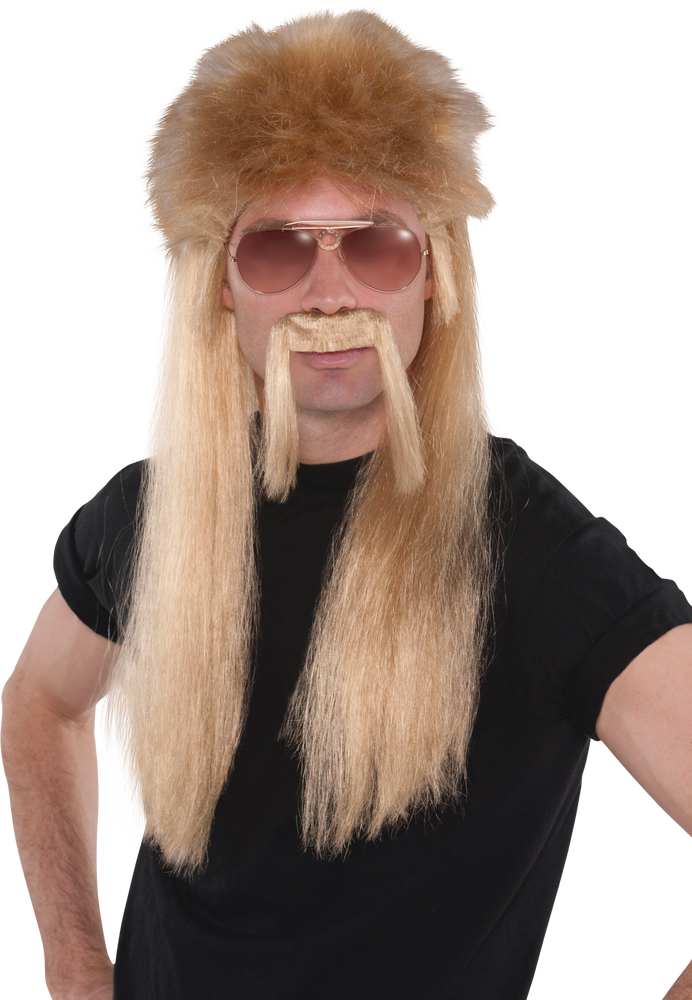 Long Mullet Hair Wig & Moustache, Blonde, One Size, 2-pk, Wearable ...