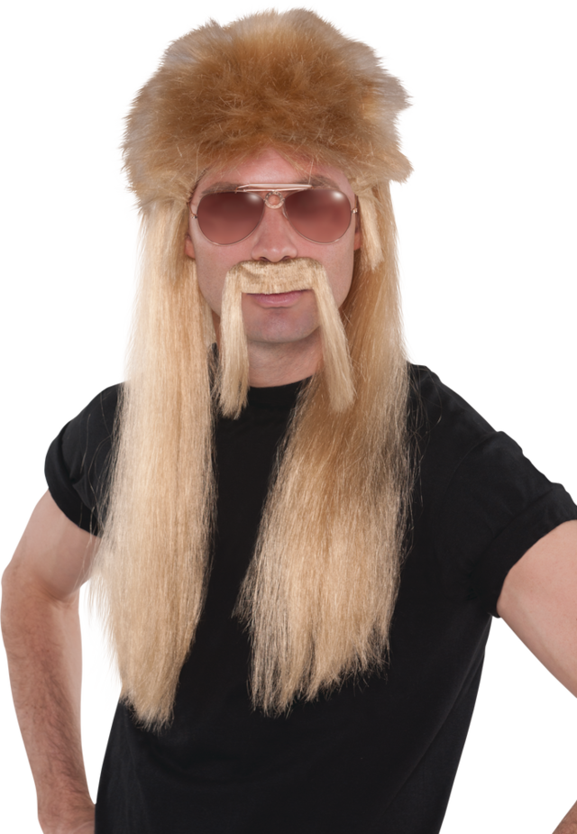 Long Mullet Hair Wig And Moustache Blonde One Size 2 Pk Wearable Costume Accessories For