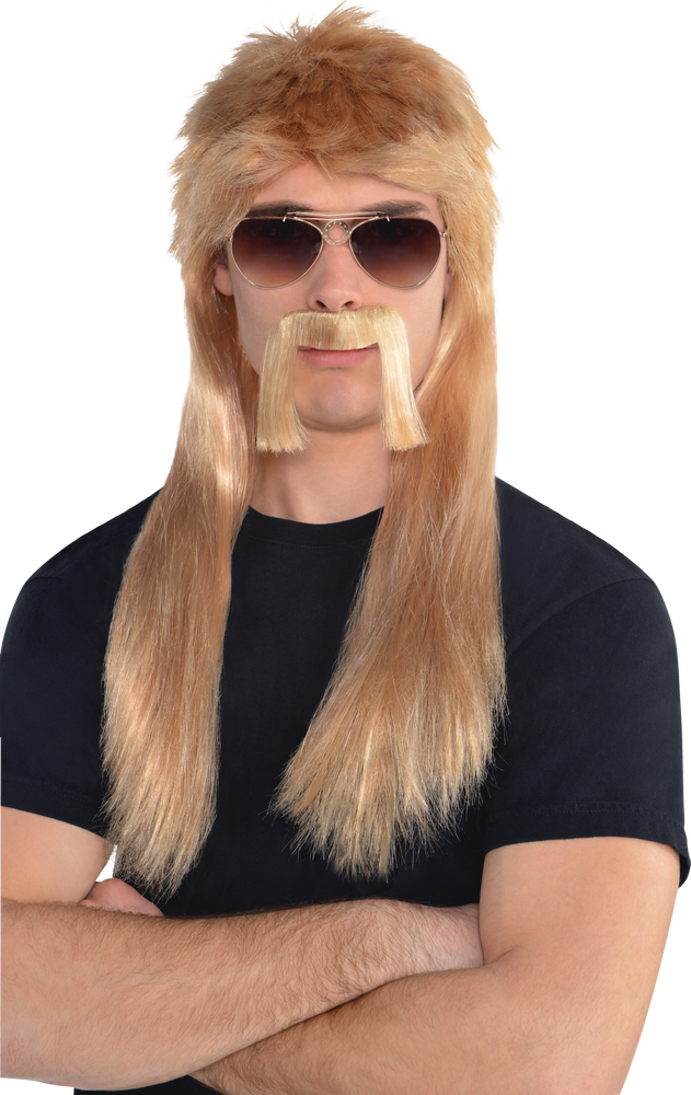 Long Mullet Hair Wig & Moustache, Blonde, One Size, 2-pk, Wearable ...