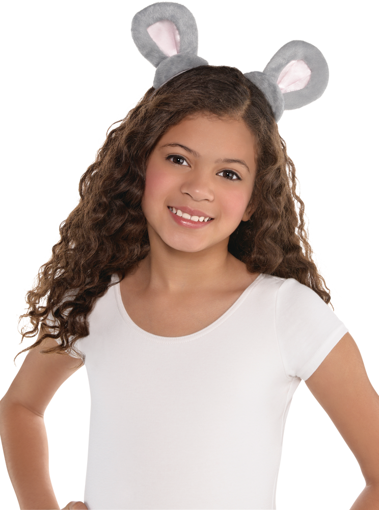 Kids' Furry Mouse Ears Headband, Grey/Pink, One Size, Wearable Costume ...