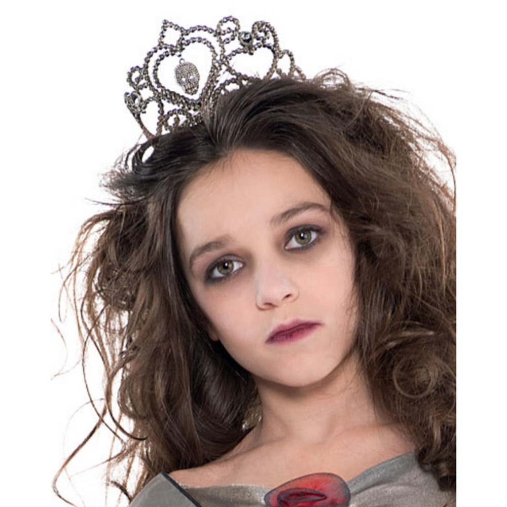 Costume de reine du bal zombie, enfants, robe grise avec diadème/ceinture/corset/écharpe ...