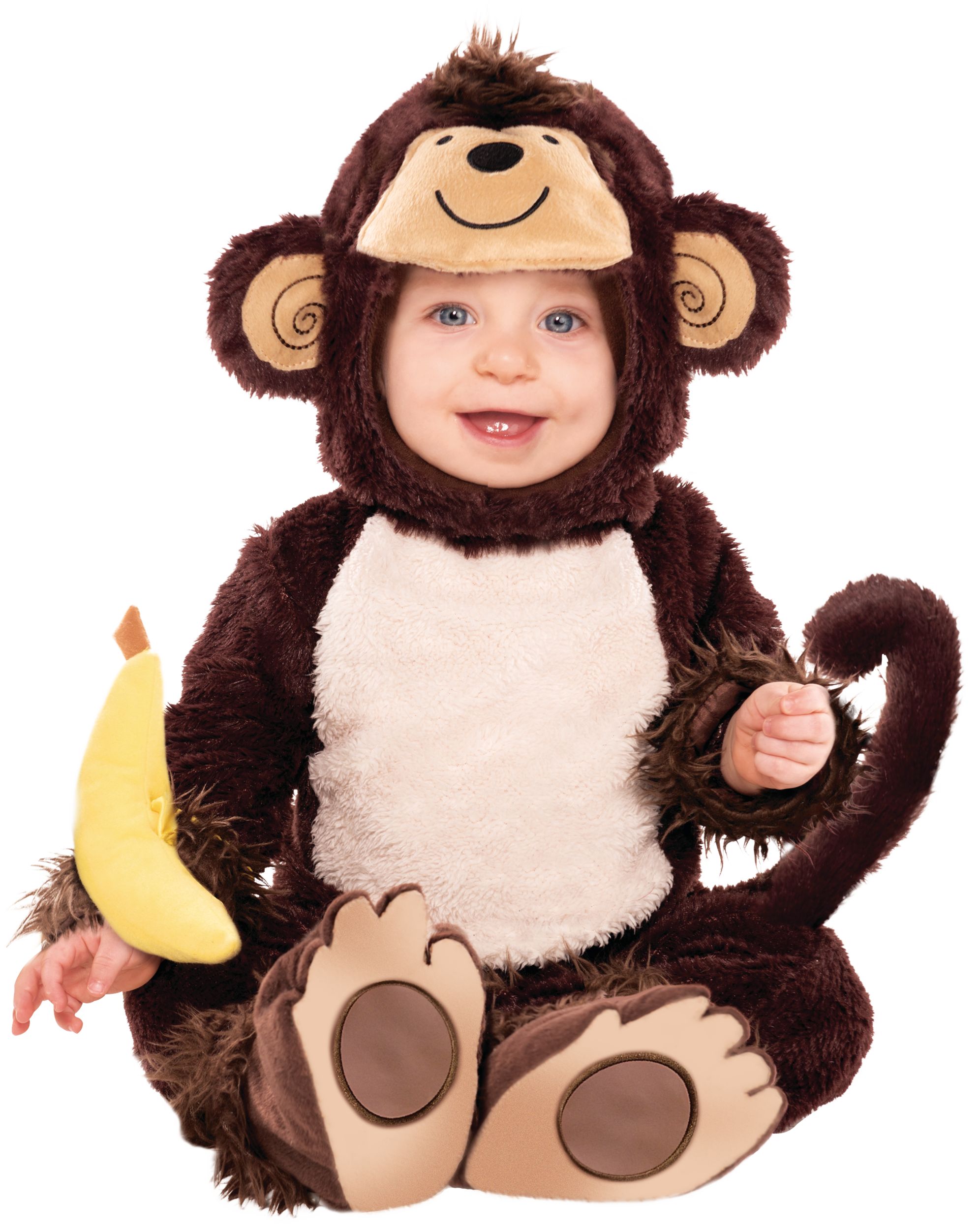Infant Monkey Brown Jumpsuit with Hood Halloween Costume, Assorted ...