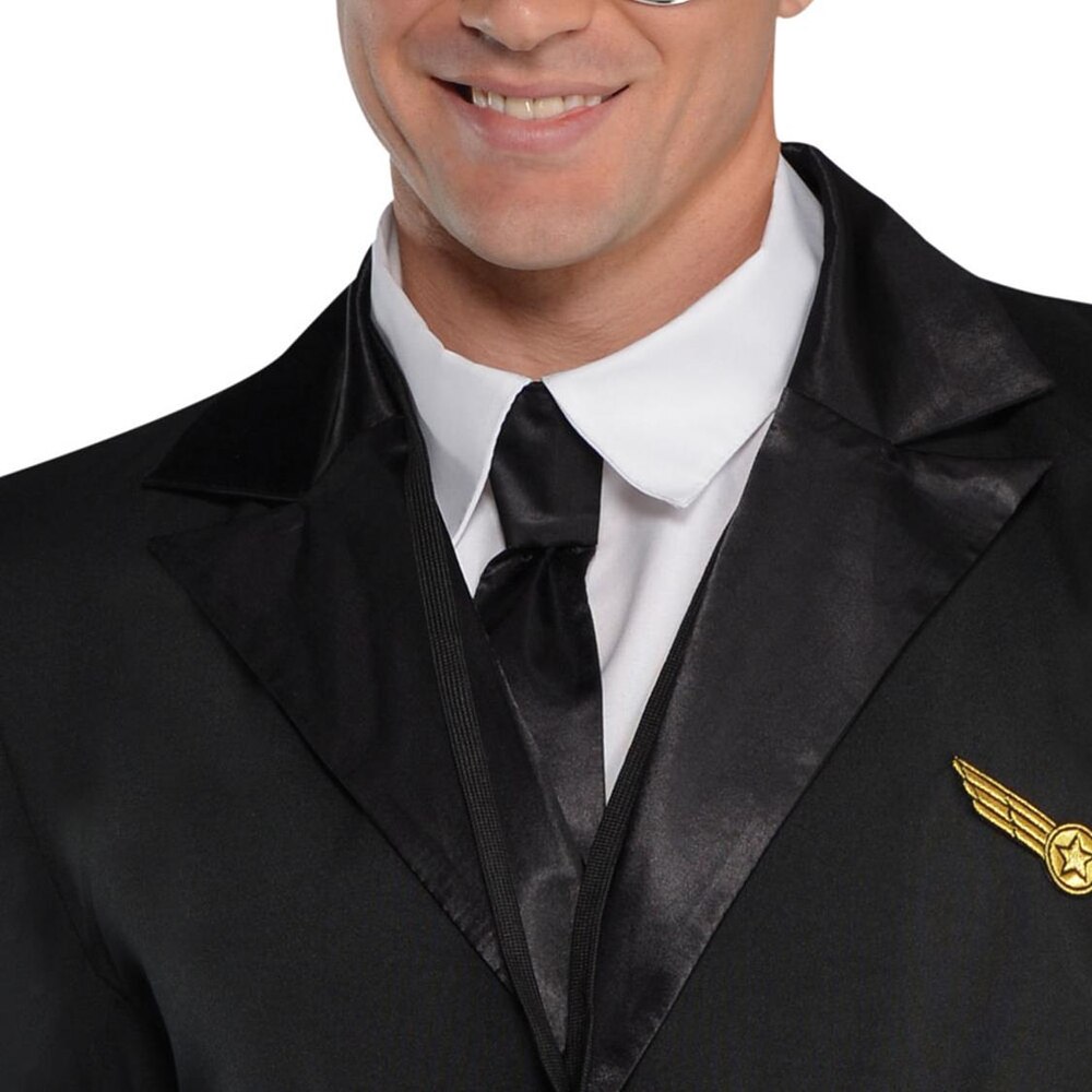 Men's Captain Wingman Pilot Black Outfit with Jacket & Hat Halloween ...