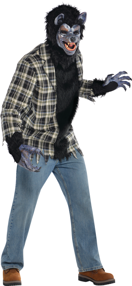 Men's Werewolf Black Flannel Outfit with Shirt/Mask/Gloves Halloween ...