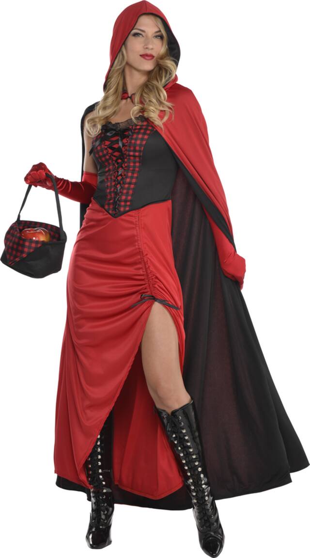 Women's Little Red Riding Hood Black/Red Dress with Cape/Hood/Basket ...