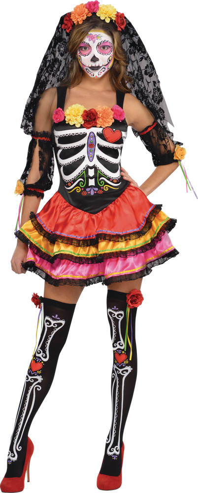 Women's La Muerta Day of the Dead Skeleton Multi-Coloured Dress with ...