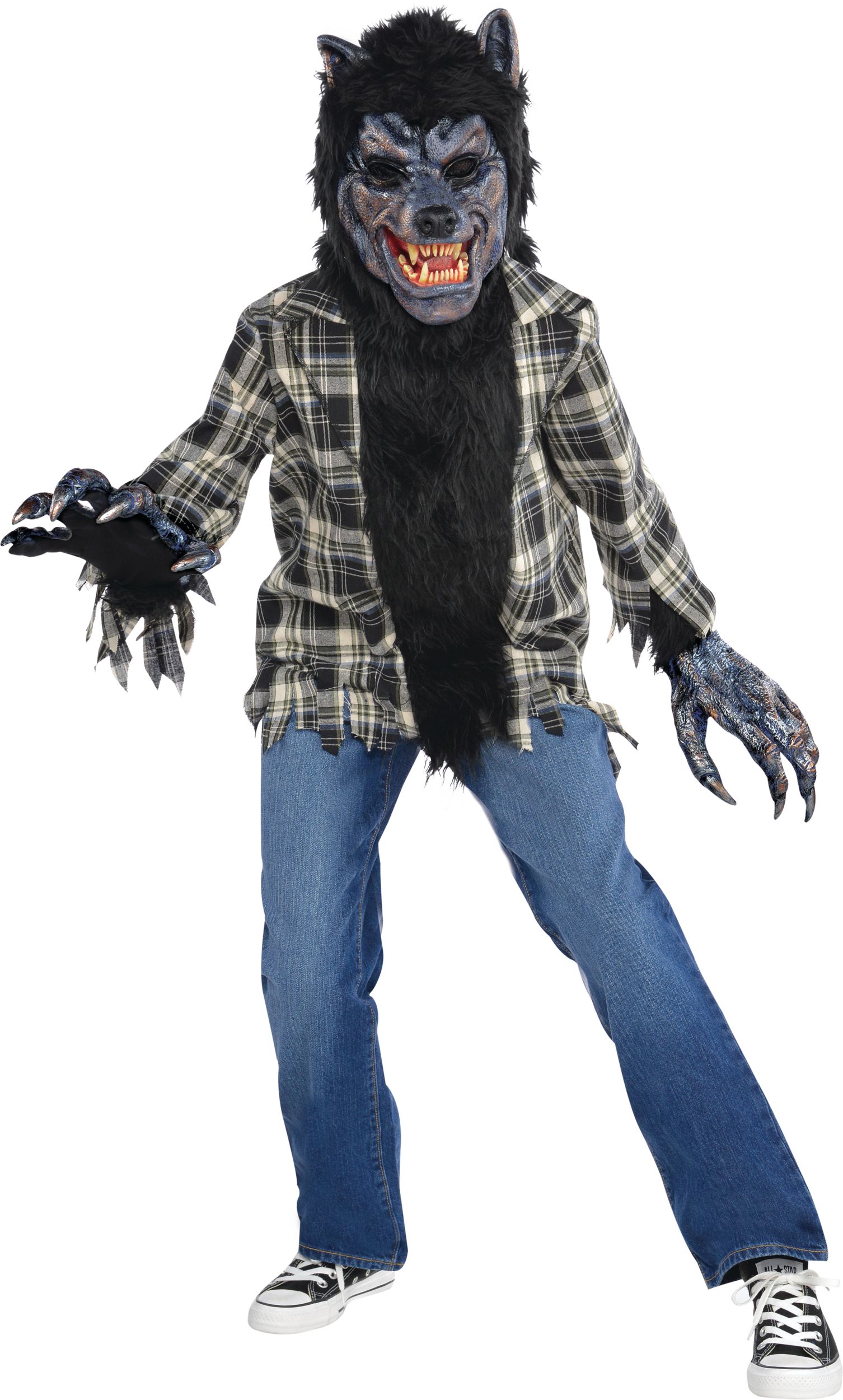 Kids' Werewolf Black Flannel Outfit with Shirt/Mask/Gloves Halloween ...