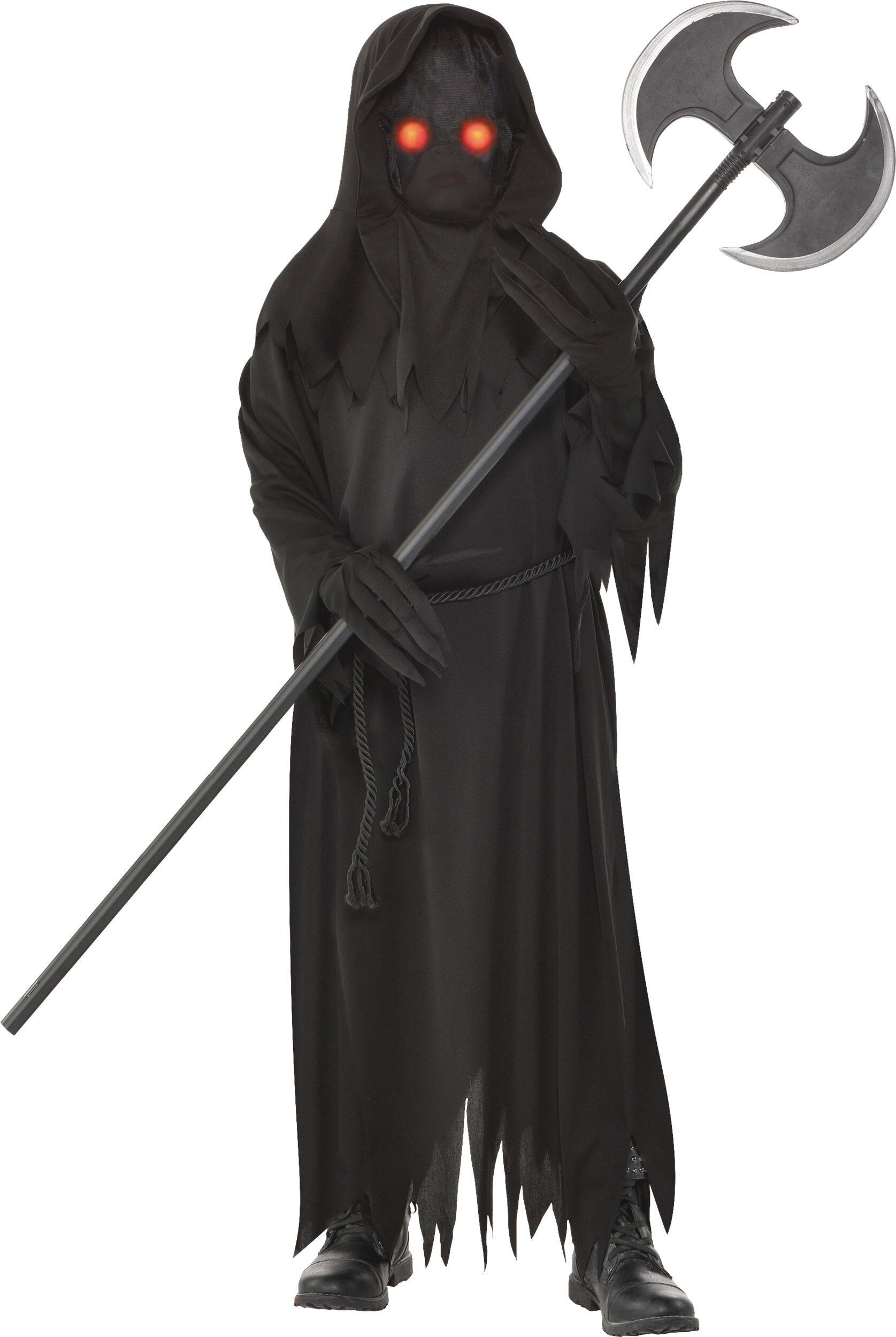 Kids' Grim Reaper Black Robe with Glowing Eyes Mask & Gloves Halloween ...