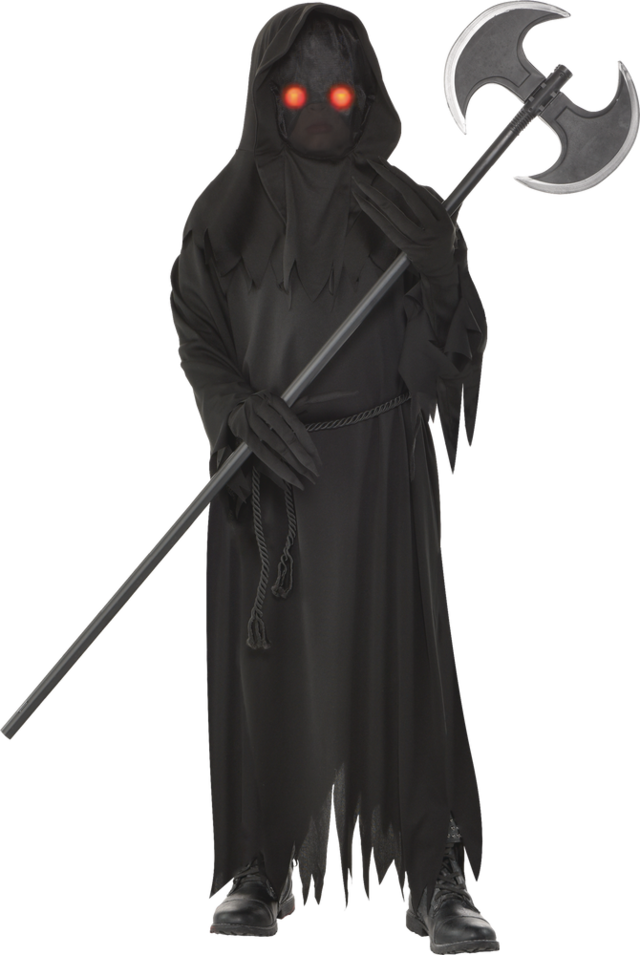 Kids' Grim Reaper Black Robe with Glowing Eyes Mask & Gloves Halloween ...