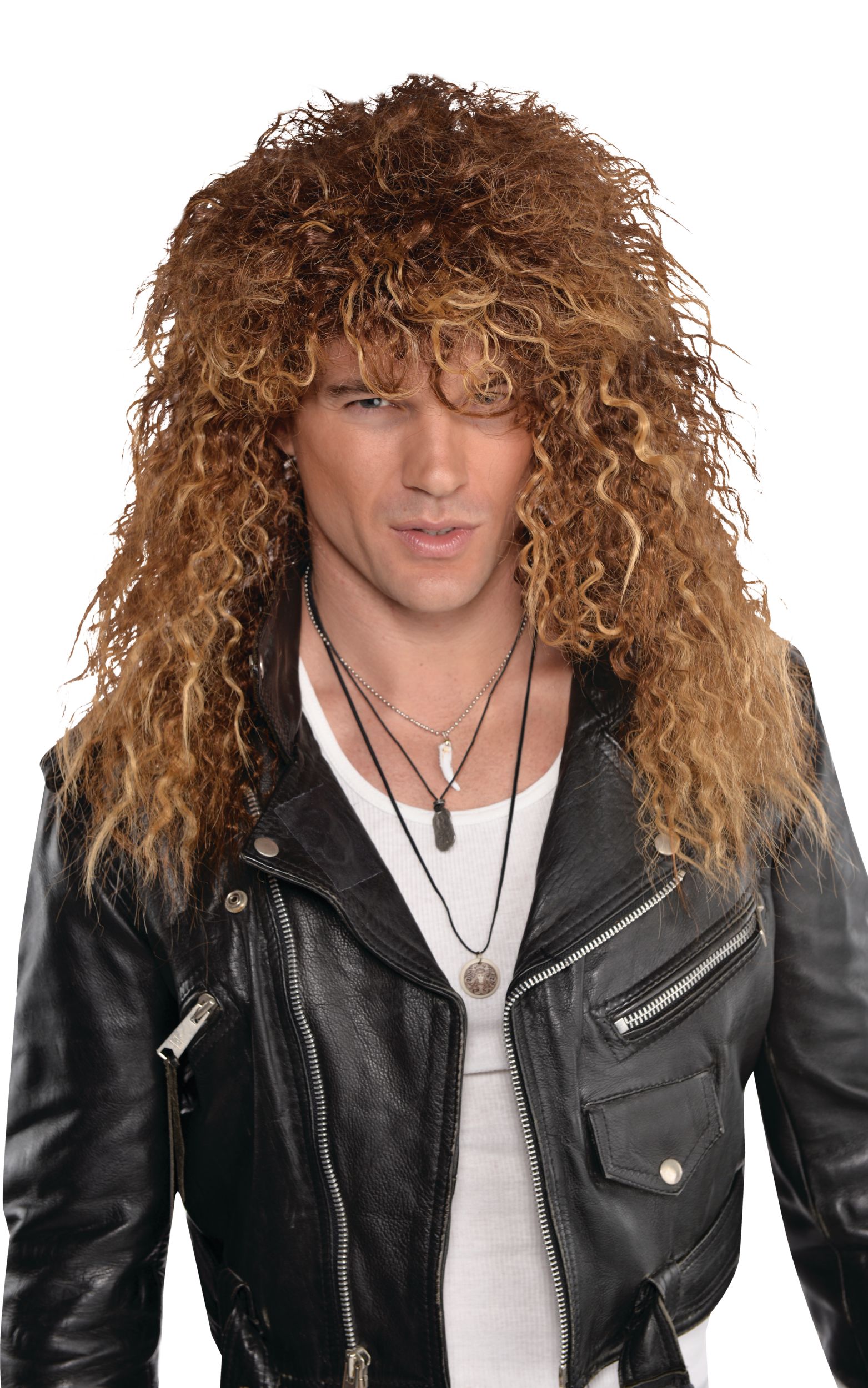 Rocker Curly Long Hair Wig, Brown, One Size, Wearable Costume Accessory ...